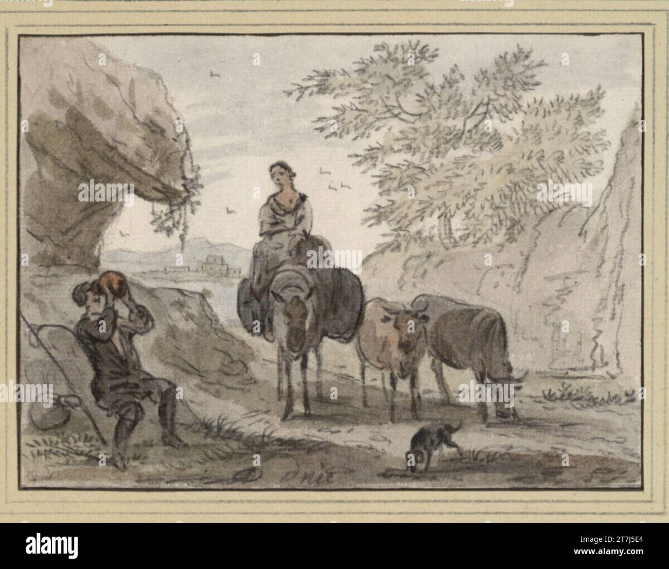 Hendrik van der Straaten Drinking shepherd in the shadow of a rock, a ...
