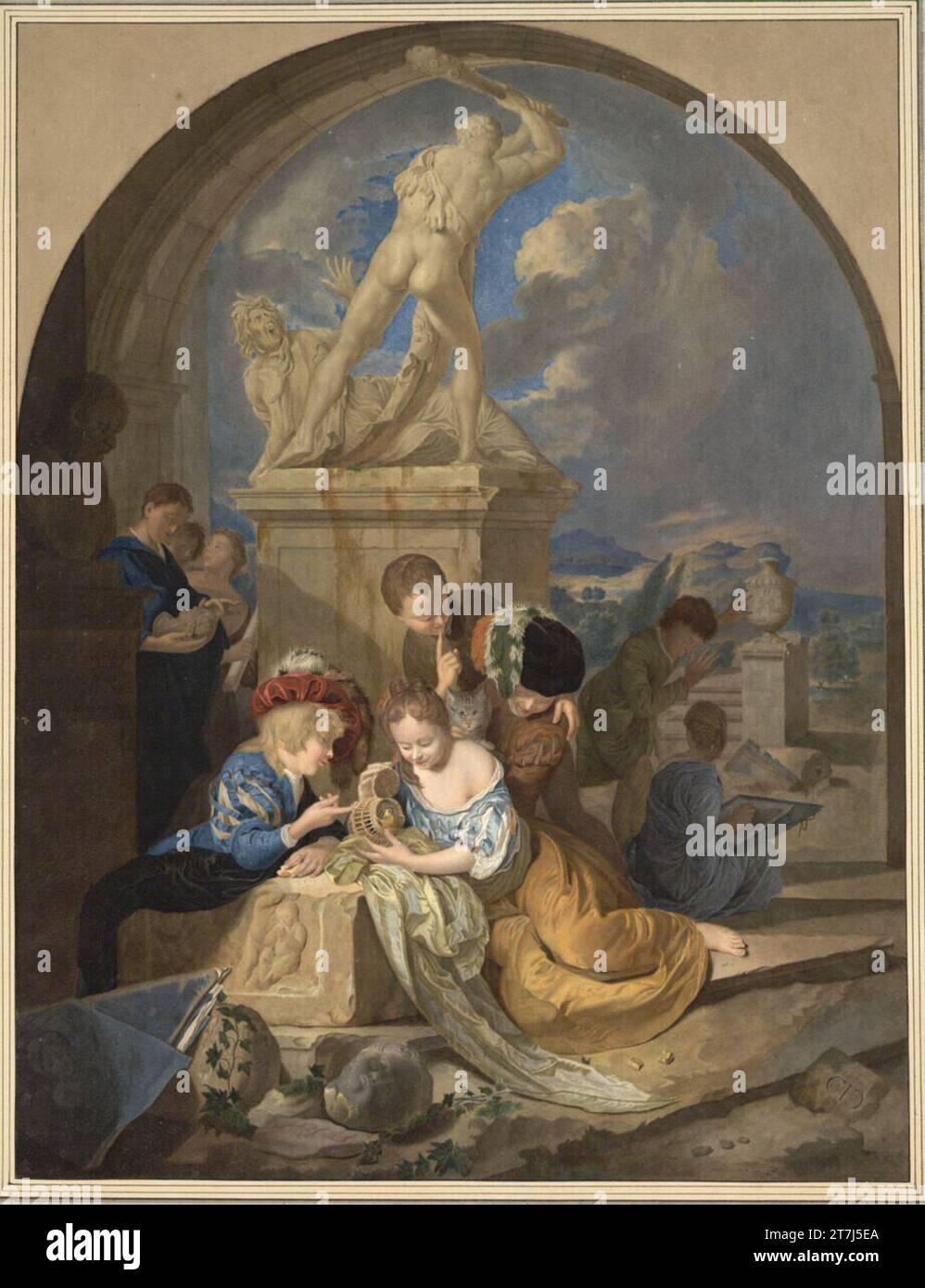 Jan Frederik Schierecke Children with bird and cat at the foot of a ...