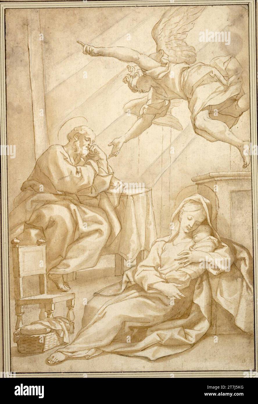Anonym The dream of St. Joseph. (He sits in a room at a table, his head ...