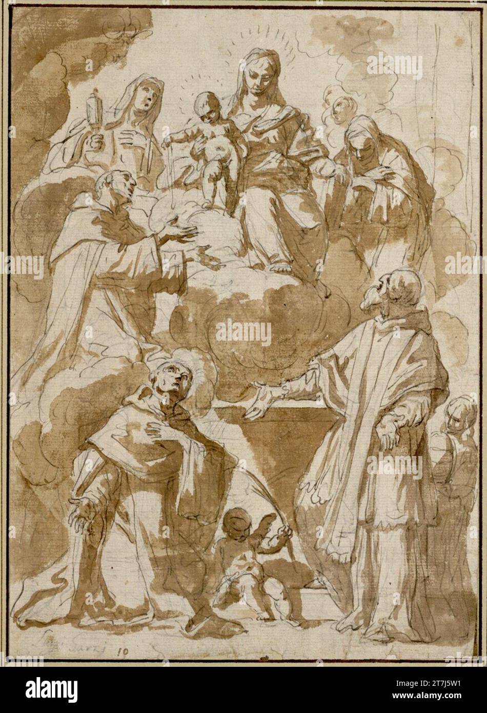 Luigi Garzi Madonna on clouds between Saint Klara and a second saint ...