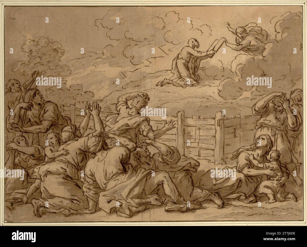 Étienne Parrocel Moses receives the ten commandments. Feder, brush, ink ...