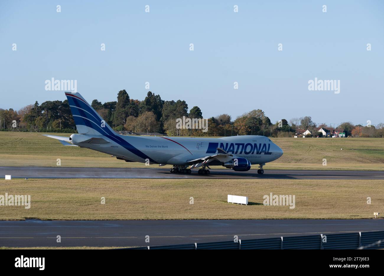 National Airlines Boeing 747-446F taking off at Birmingham Airport, UK ...