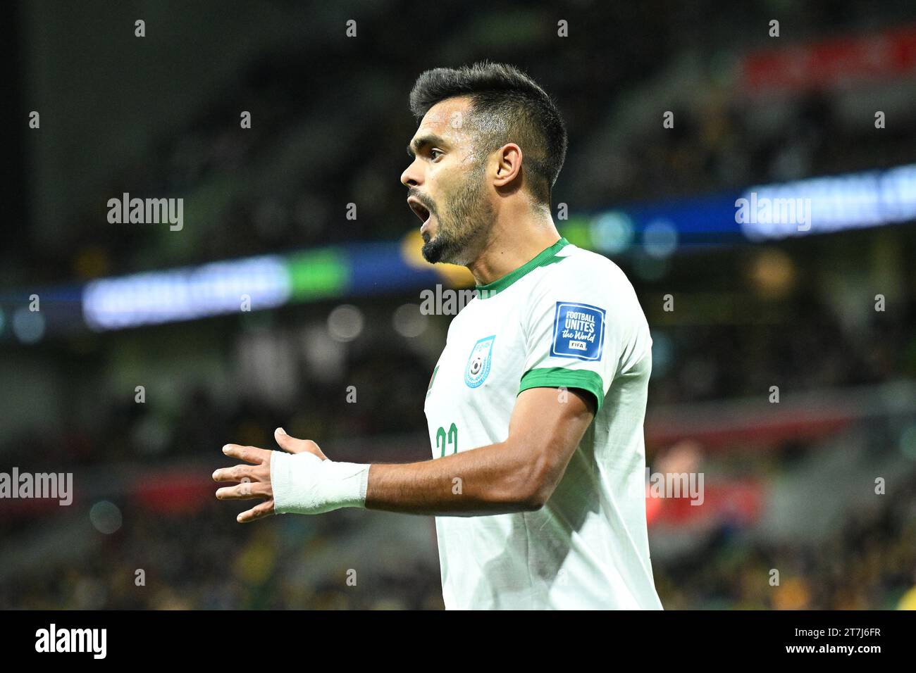 Melbourne, Australia. 16th Nov, 2023. MD Saad Uddin of Bangladesh reacts during the FIFA World ...