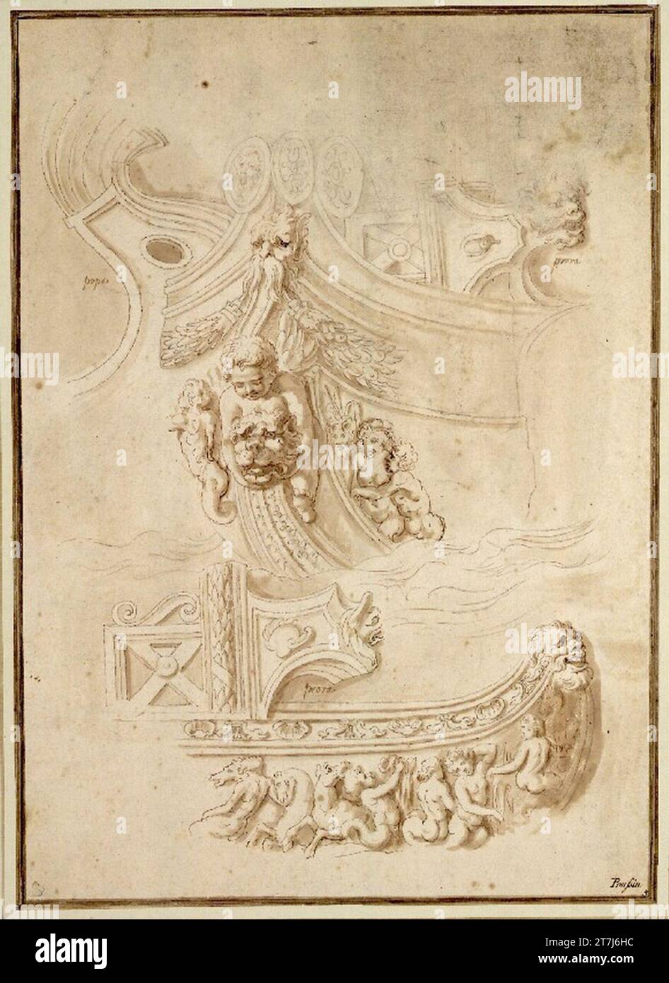 Nicolas Poussin Studies of ancient ships to Polidoro Caravaggio ...