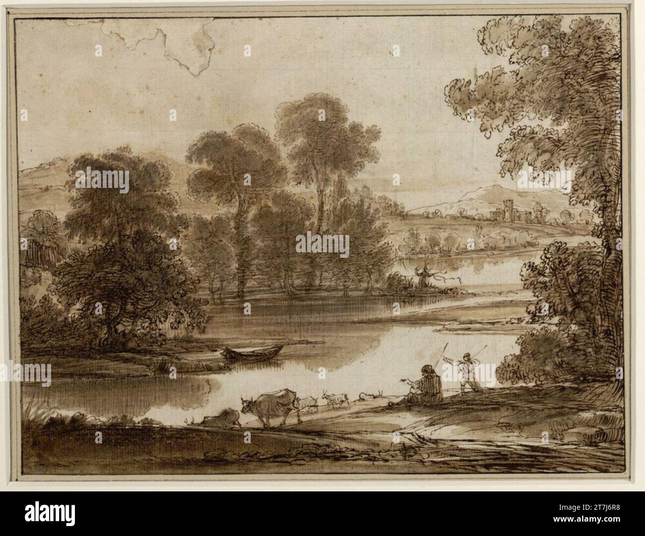 Claude Gellée gen. Claude Lorrain Au landscape with potion. Feder, ink ...