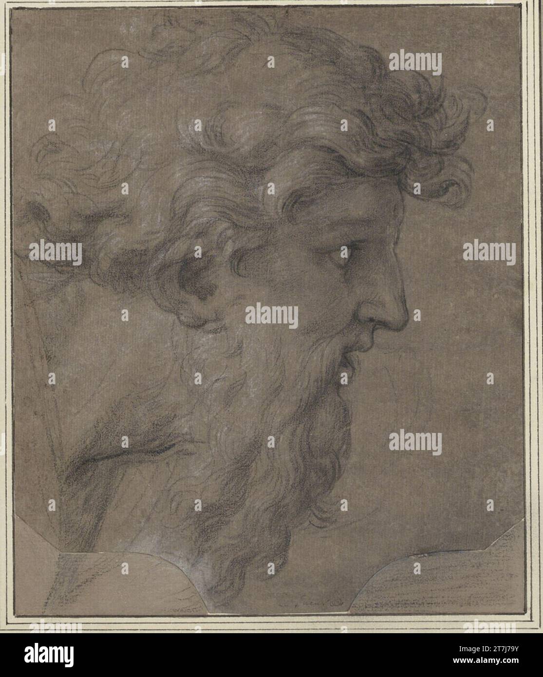 Eustache Le Sueur Study on the head of a bearded shepherd. Black chalk ...
