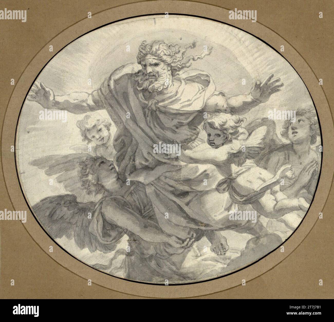 Jacques Stella Floating godfather. Black chalk, brush, gray laved ...