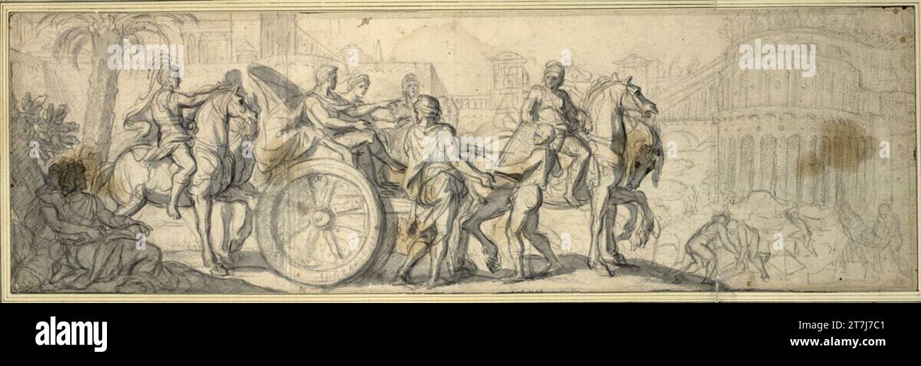 Charles Le Brun Ninus and Semiramis move into Babylon. Black chalk ...