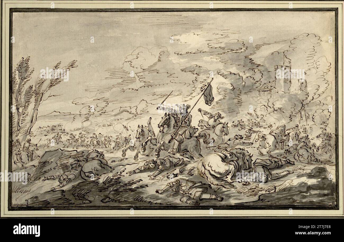 Charles Parrocel Cavalry for a battle. Feder in brown, brush, gray ...