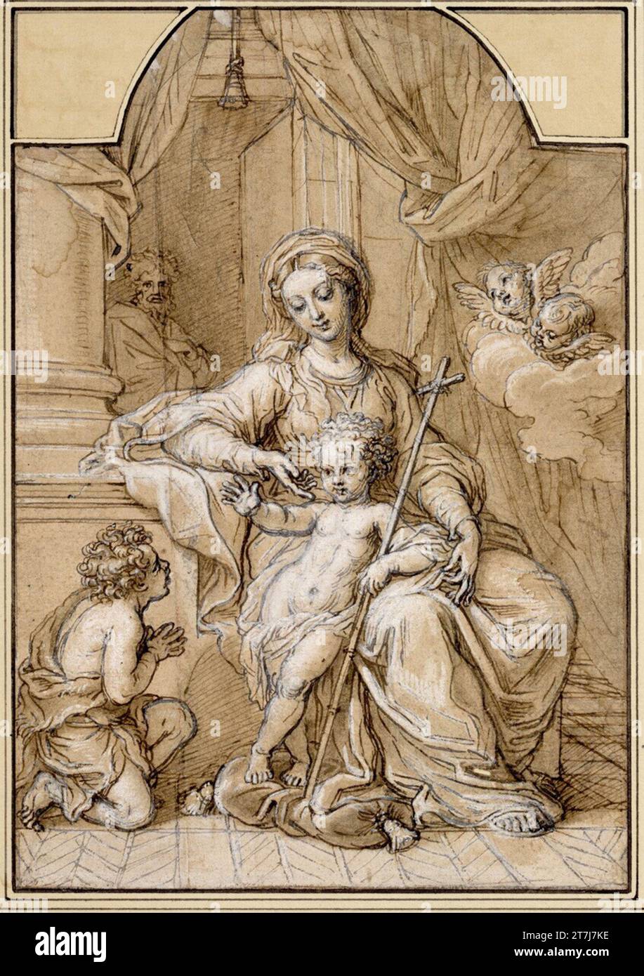 Michel Corneille d.J. Holy family with John's boy. Feder in brown, brown lavated, deck white ...