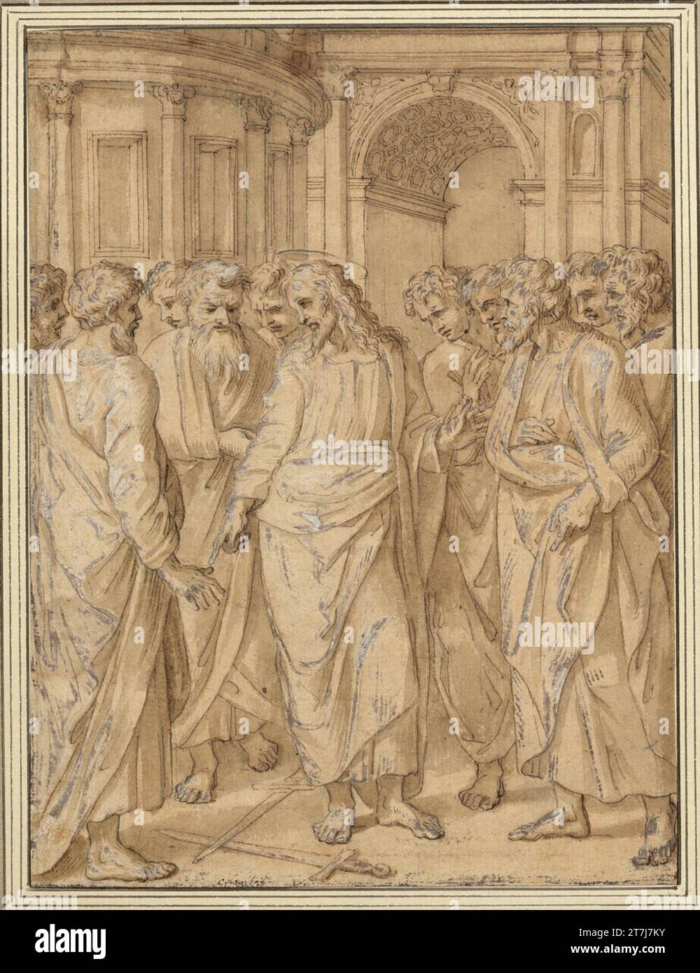 Nicolas Colombel Christ and the apostles. Feder in brown, brown lavated ...
