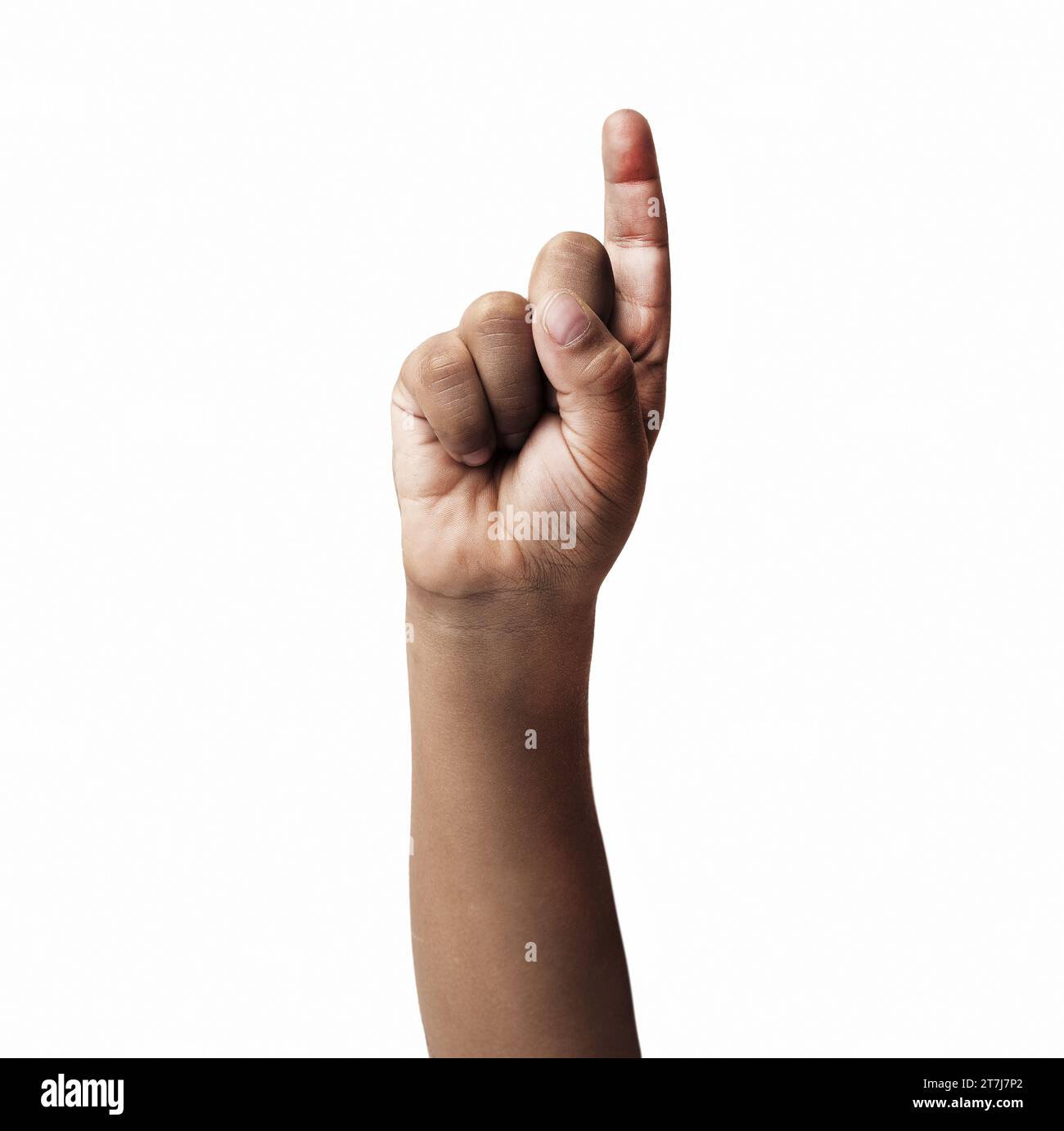 Closeup of child hand showing forefinger up with white background Stock ...