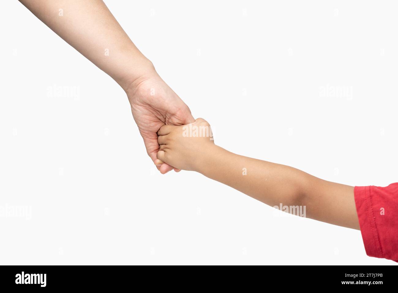 Close-up a mother giving a hand to her child isolated on white ...