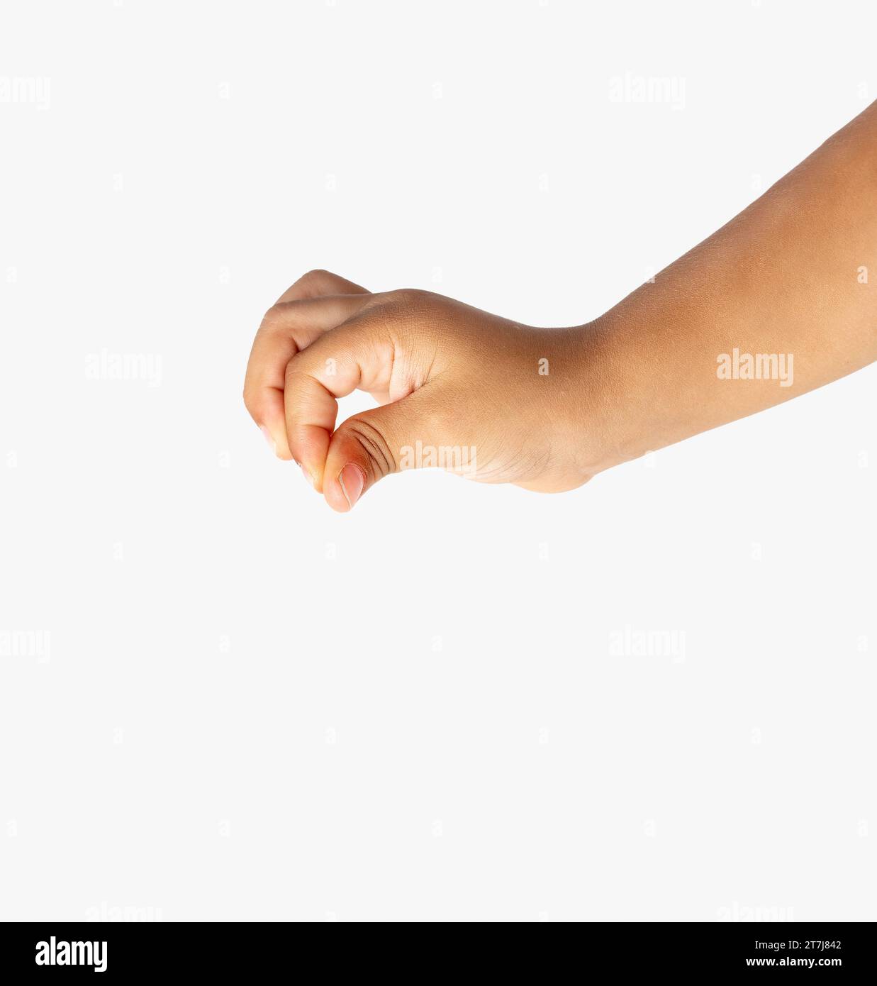 Child hand hanging something blank isolated on a white background Stock ...