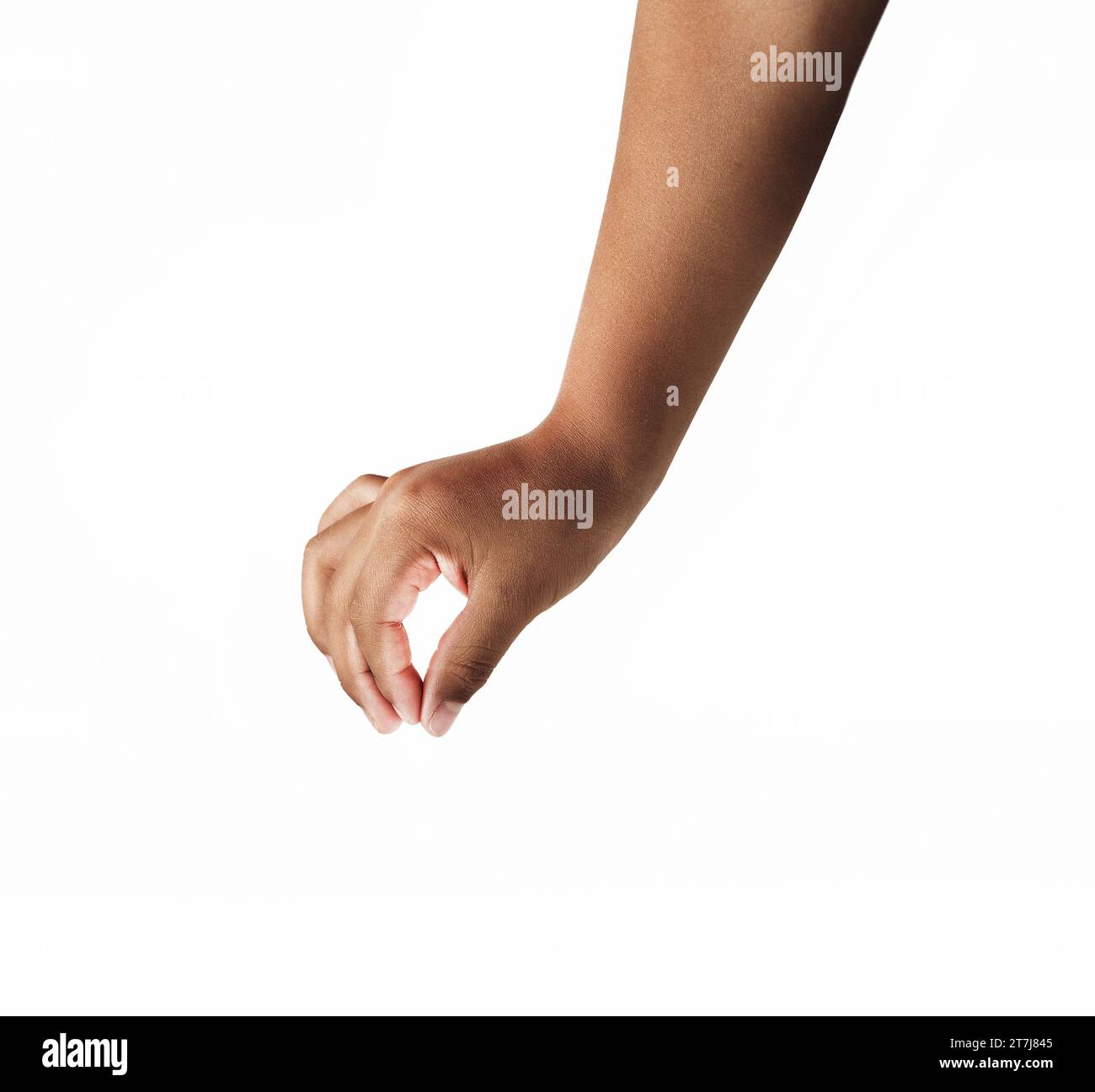 Child hand hanging something blank isolated on a white background Stock ...