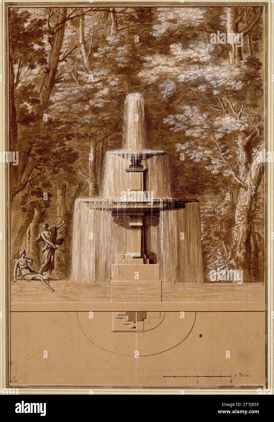Alexandre Jean-Baptiste Le Blond Front view of a shell fountain with ...