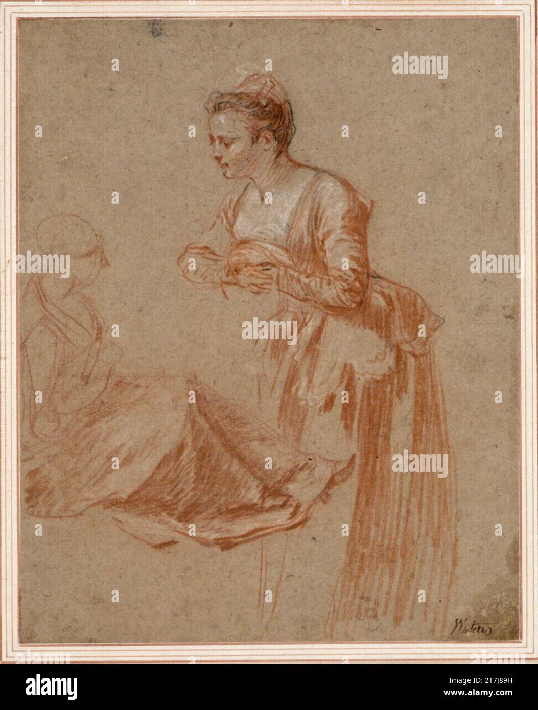 Jean-Antoine Watteau Figure studies of a standing and a seated woman ...