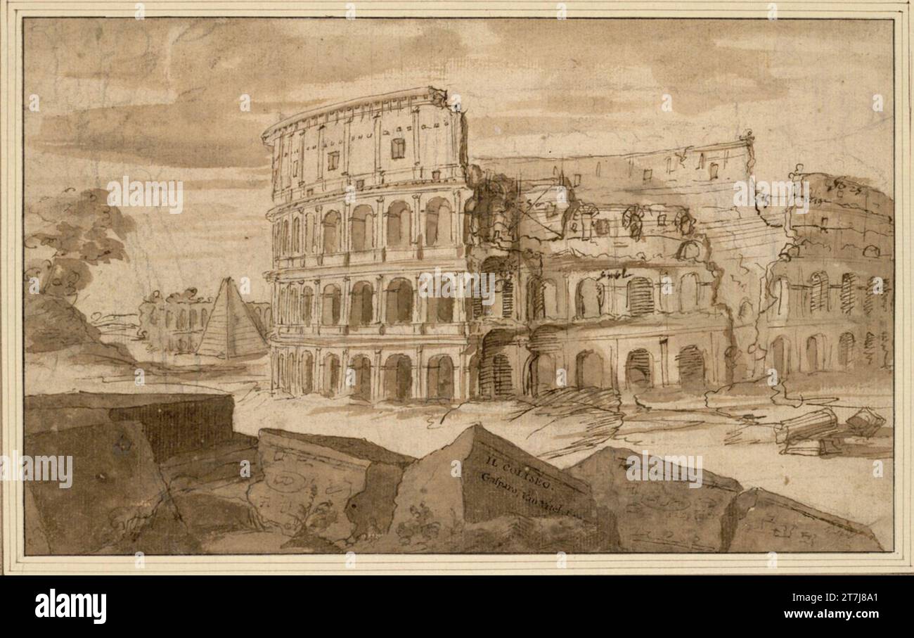 Gaspar Adriaensz van Wittel The Colosseum in Rome; The cestius pyramid ...
