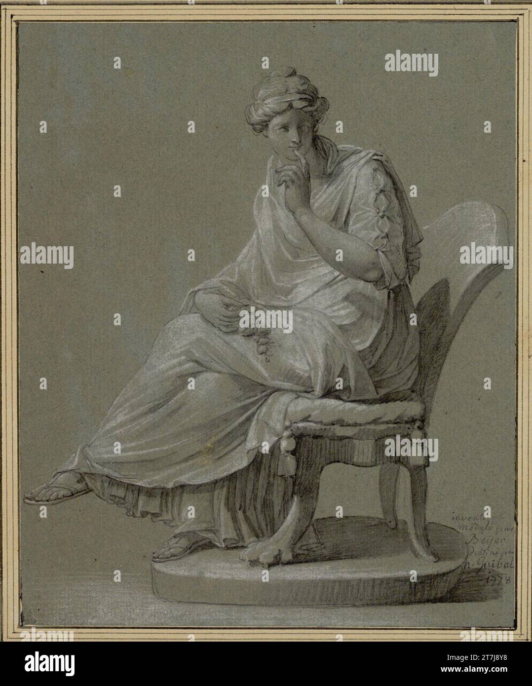 Nicolas Guibal Drawing according to the porcelain figure of a seated ...