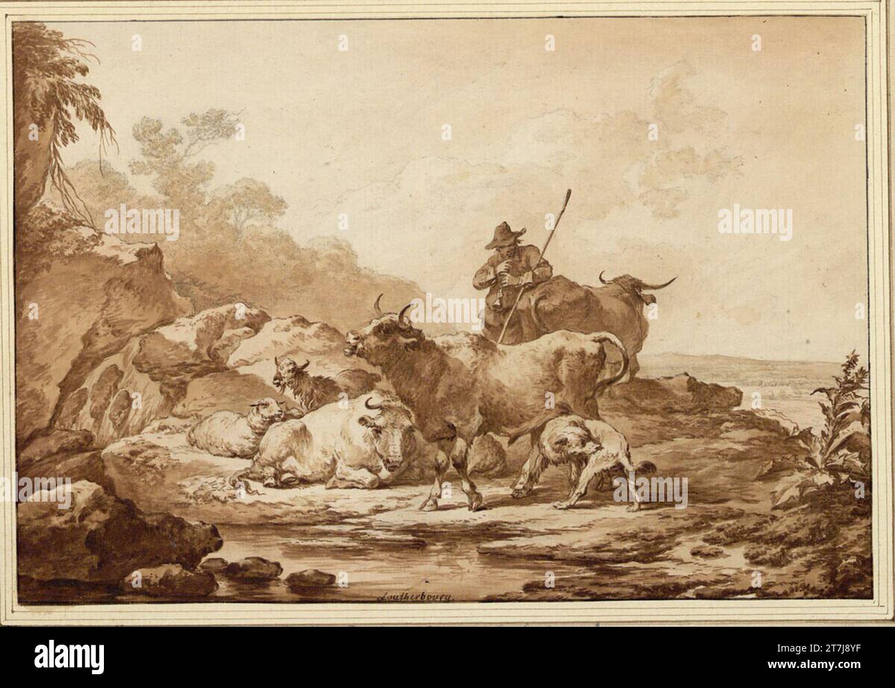 Philipp Jakob Loutherbourg (The Younger) A shepherd with his herd ...