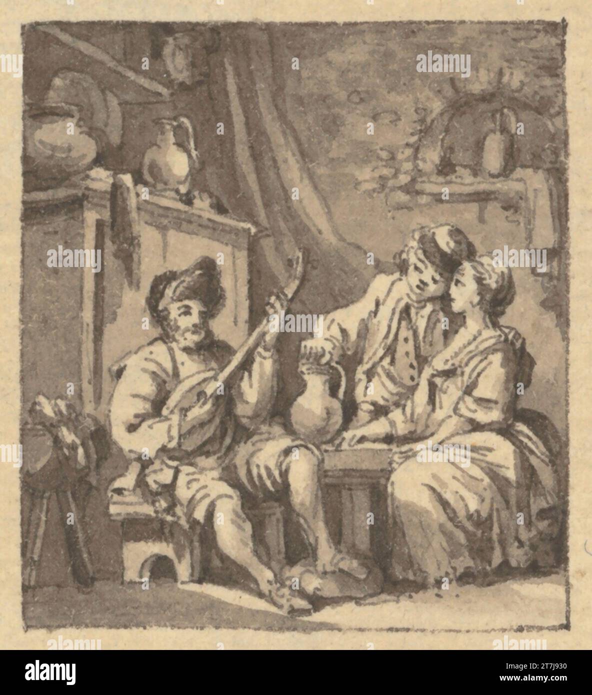 Jean Michel Moreau Rural music. Feder, "brush in black, laved Stock ...