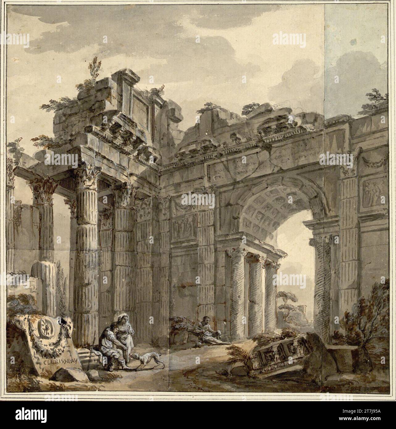 Charles-Louis Clérisseau Ruin fantasy. Feder in black and brown, laved ...