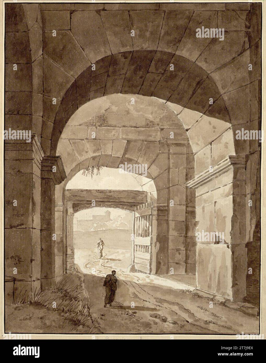 Constant Bourgeois City gate. Lead handle, brush, bister, laviest Stock ...