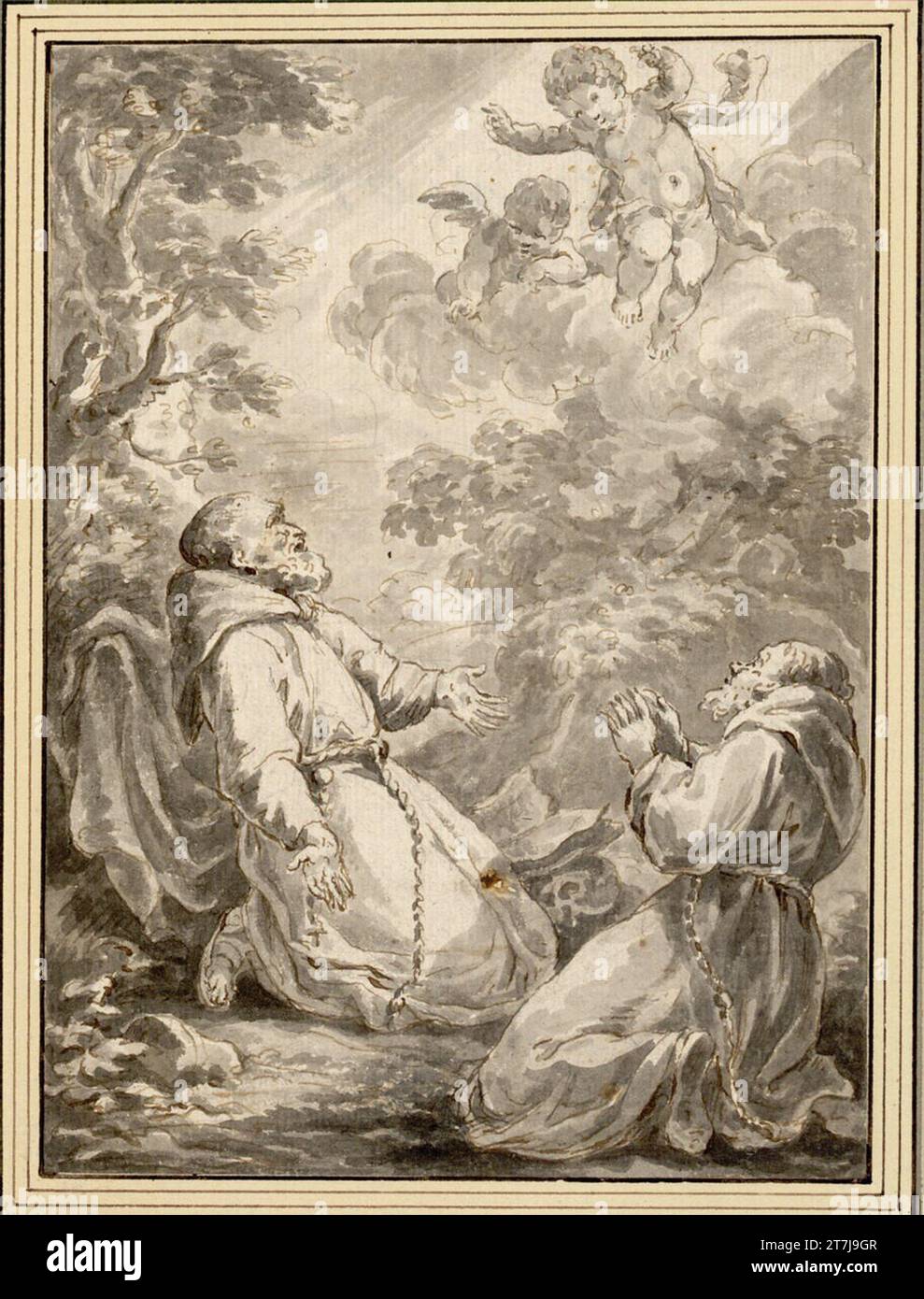 Joseph Antoine David Angel appear two Franciscan monks. Graphite ...