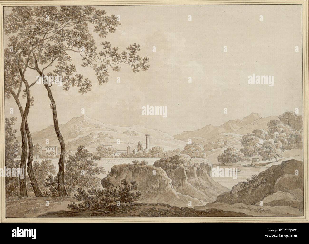 Daniel Dupré Mountain landscape with lake. Lead handle, ink, spring ...