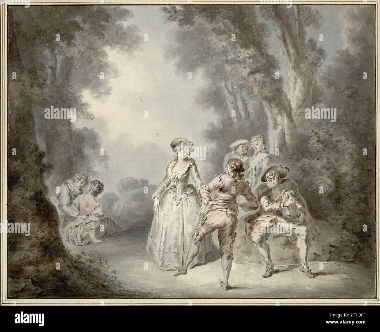 Charles Hoin Rural pleasure. Graphite, brush, watercolor, whitewashed ...