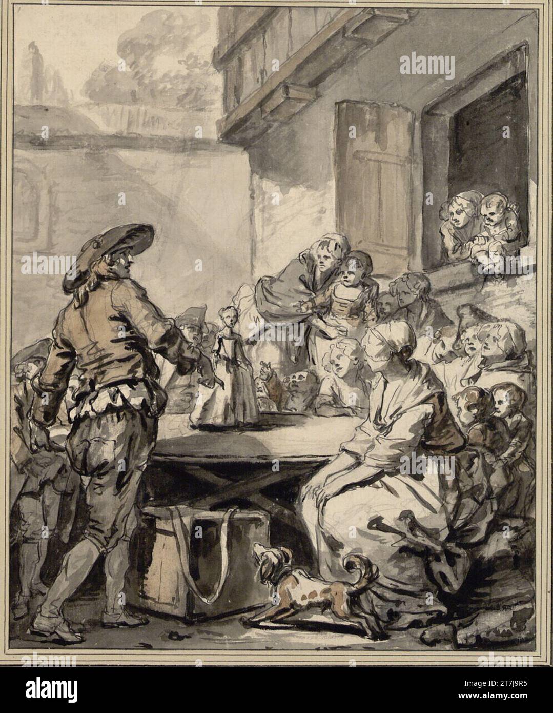 Jean-Baptiste Greuze Savoyard with dancing doll. Feder, brush in black ...
