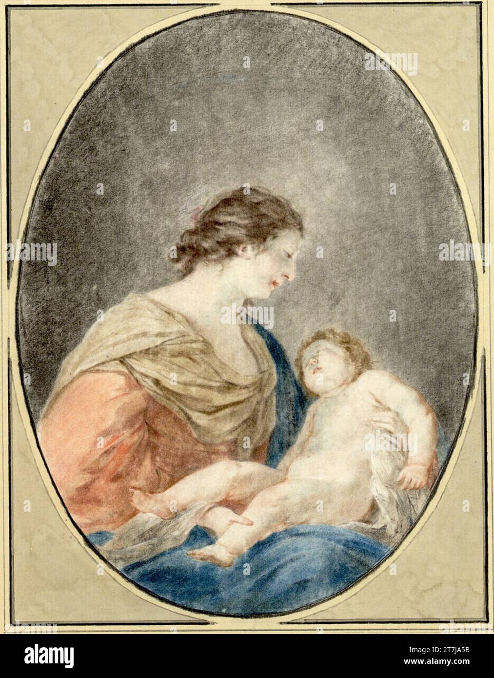 Jean-Baptiste Regnault Mary with Jesus child. Black chalk, pastel ca ...