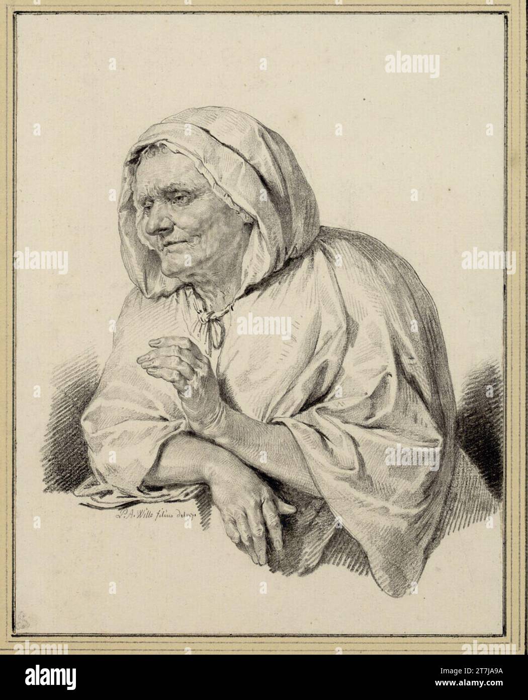 Pierre Alexandre Wille Portrait bust of an old woman leaning on a ...