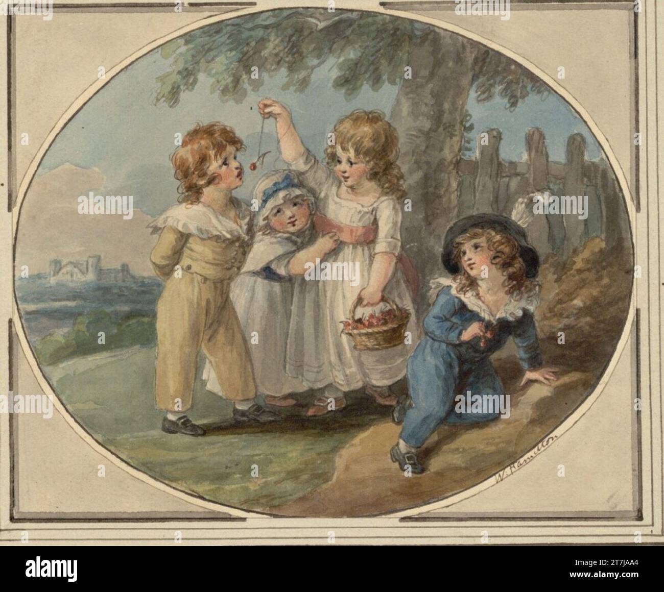 William Hamilton Playing children with cherries. Traces of pencils ...