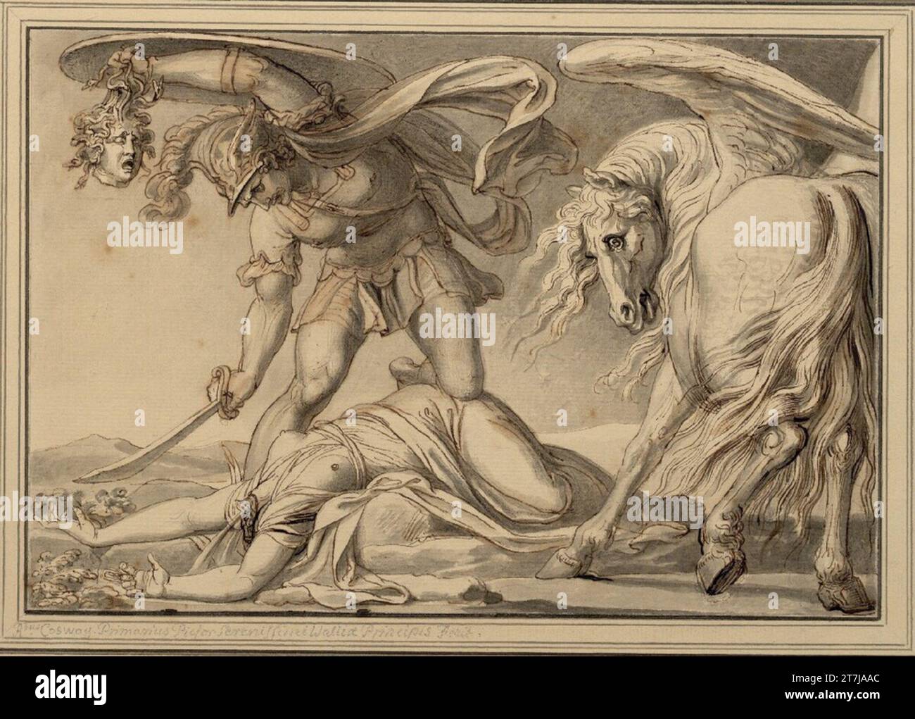 Richard Cosway Perseus with the head of the Medusa. Feder in brown ...
