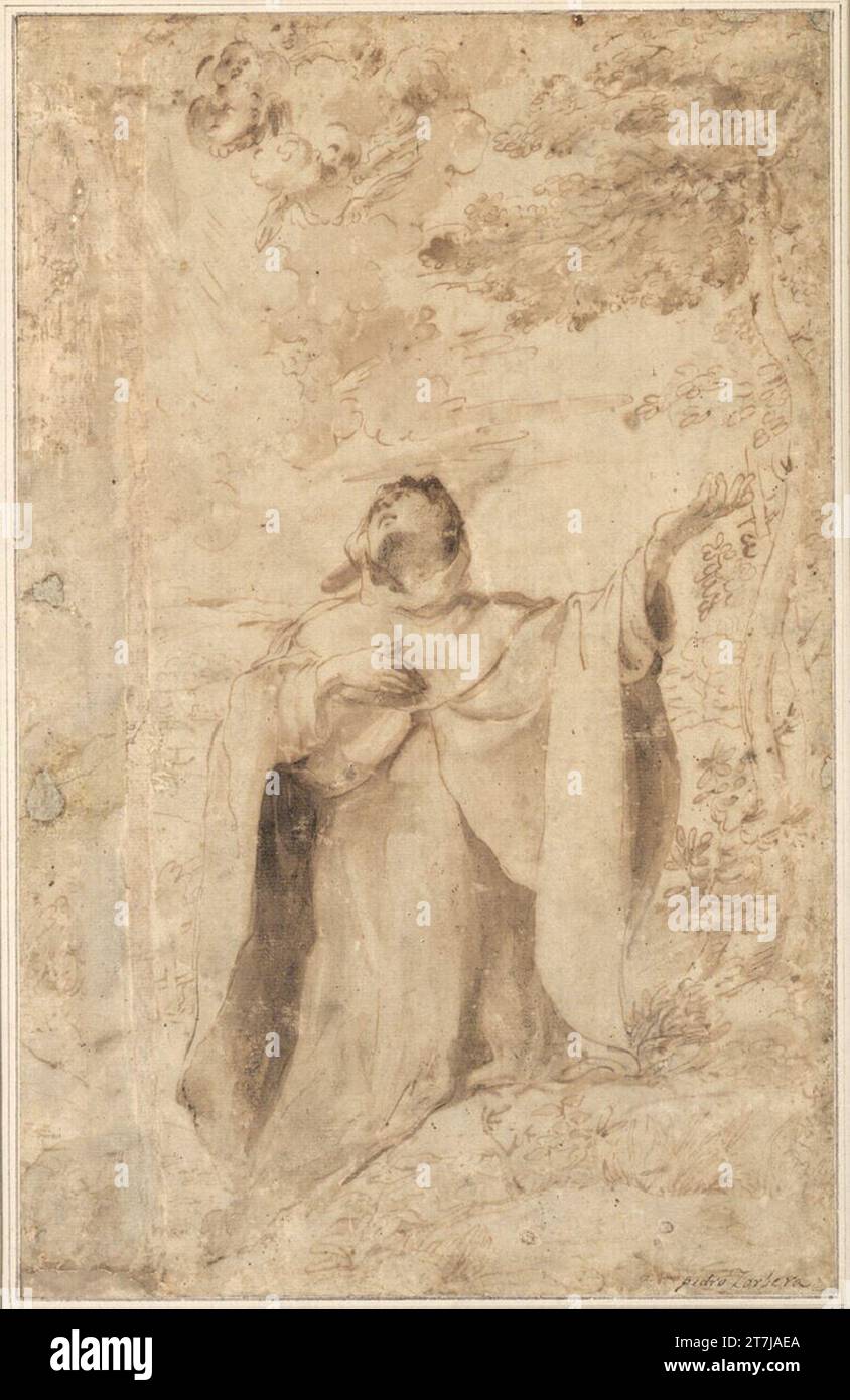 Pietro Faccini In the front view of kneeling monk, the view to the top ...