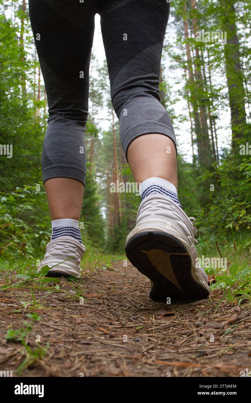 legs of a female runner on a forest trail while jogging Stock Photo - Alamy