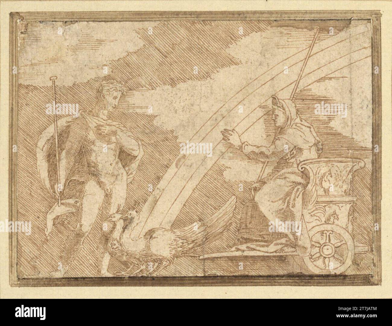 Marcantonio Raimondi Juno on her car, which is drawn by two peacocks ...