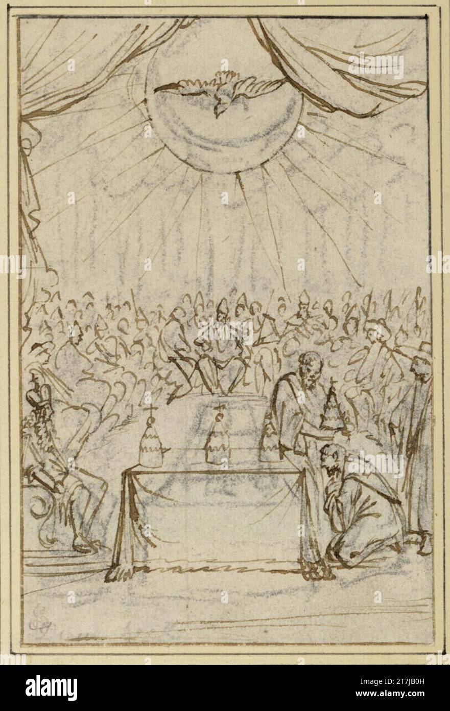 Abraham van Diepenbeeck Papal coronation at a table with three tians ...