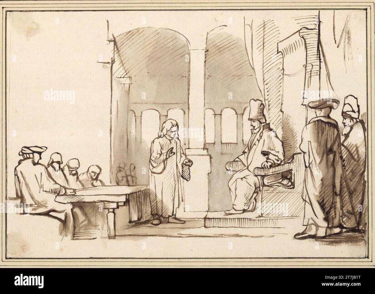 Anonym The twelve -year -old Jesus in the temple . Feder in brown ...