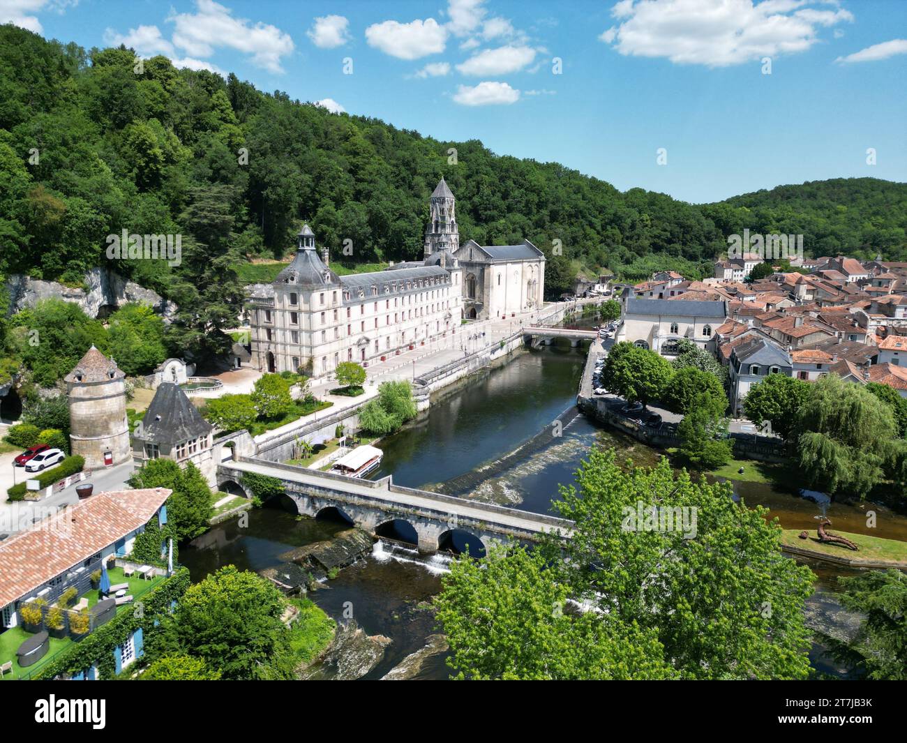 Aerial old french bridge boat hi-res stock photography and images - Alamy
