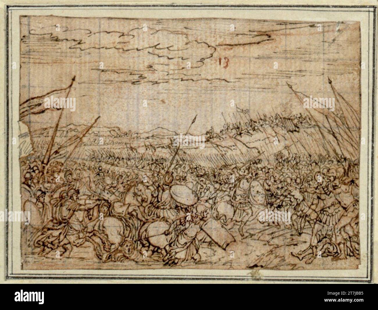 François Chauveau Equestrian battle on the field of auxerrois. Feder in ...