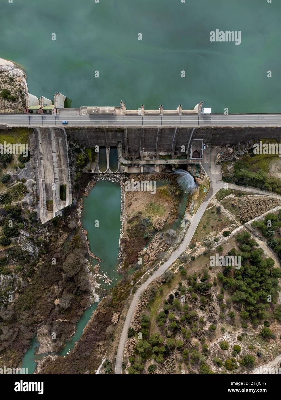 Wall of a gravity dam from above dedicated to irrigation and water ...