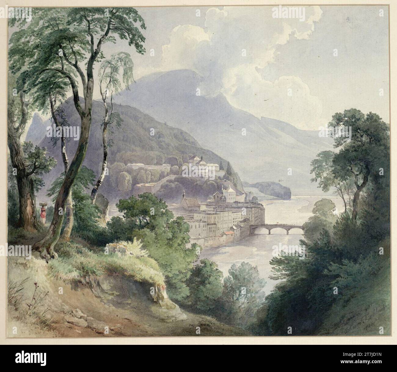 Johann Fischbach View of Salzburg with the Mönchsberg. Pencil ...