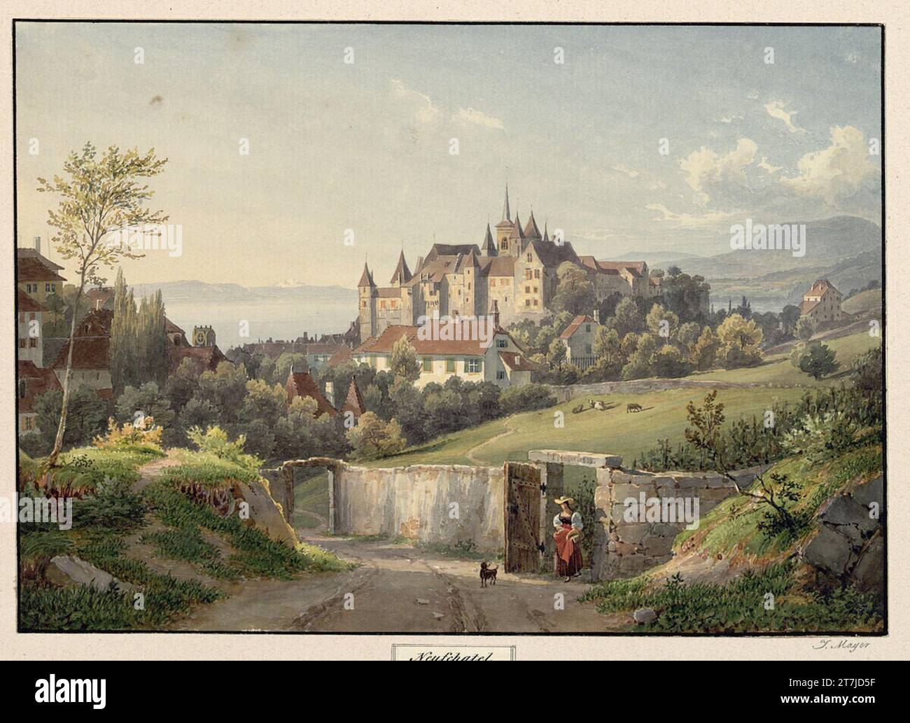 Jacob Mayer Neuchâtel. Watercolor, over traces of pencils, in places ...