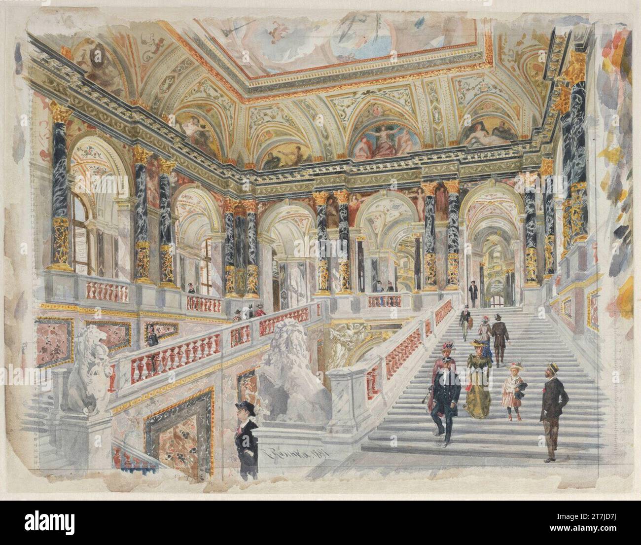 Robert Raschka Staircase in the Kunsthistorisches Museum. Pencil ...