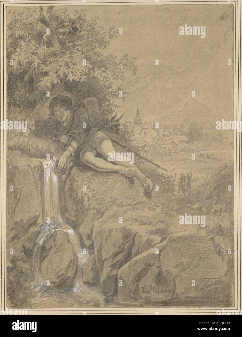 Franz Kollarz The noon. Pencil, heighted white, on construction paper ...