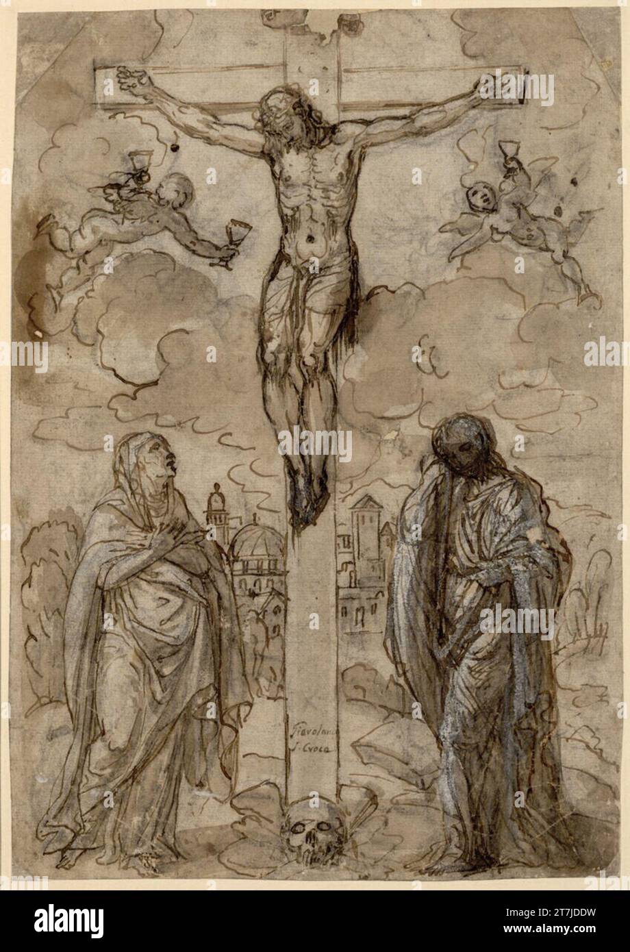 Girolamo da Santacroce Christ on the cross between Maria and Johannes ...