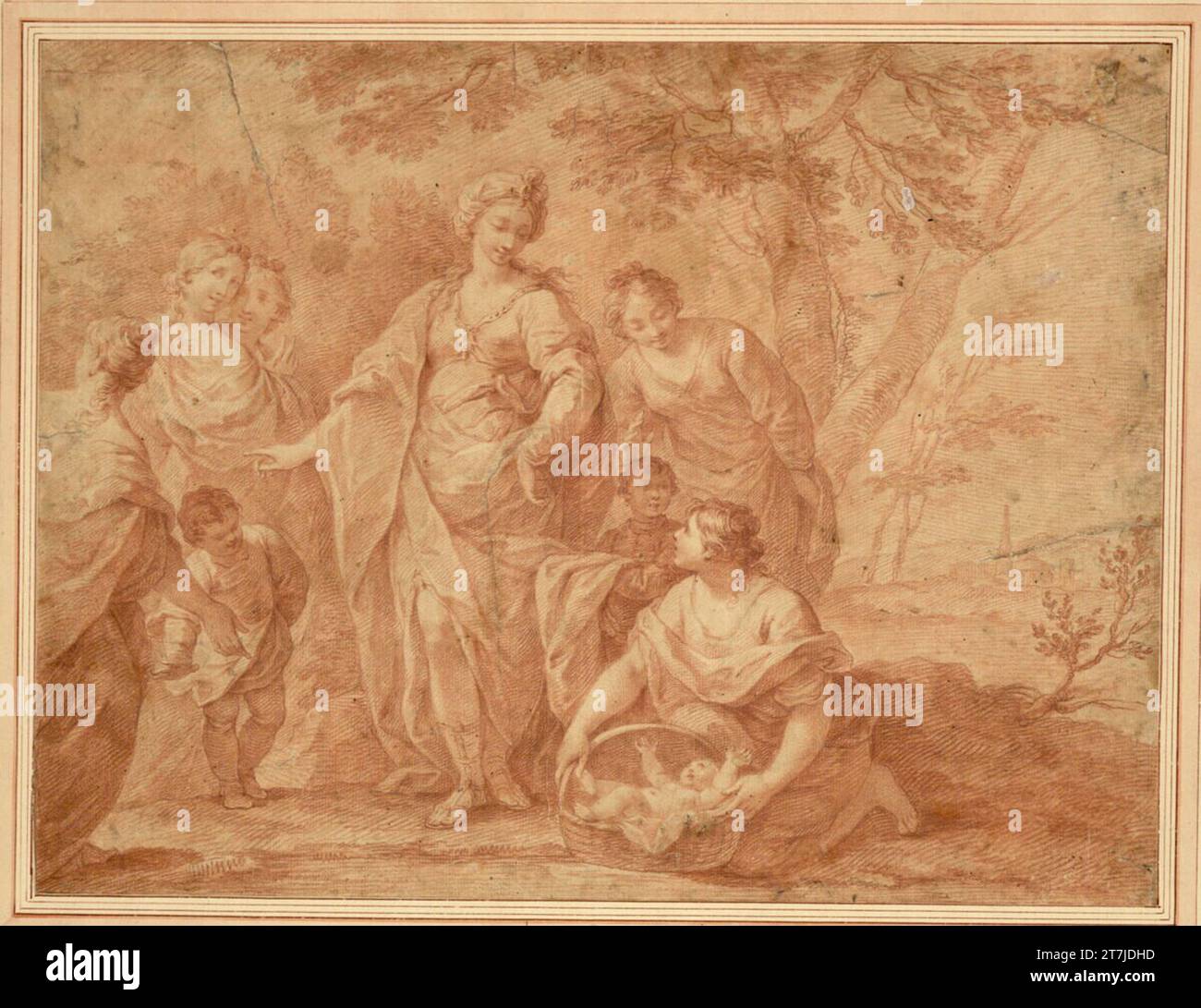 Francesco Bartolozzi The discovery of the Moses. Red Chalk ; short and ...