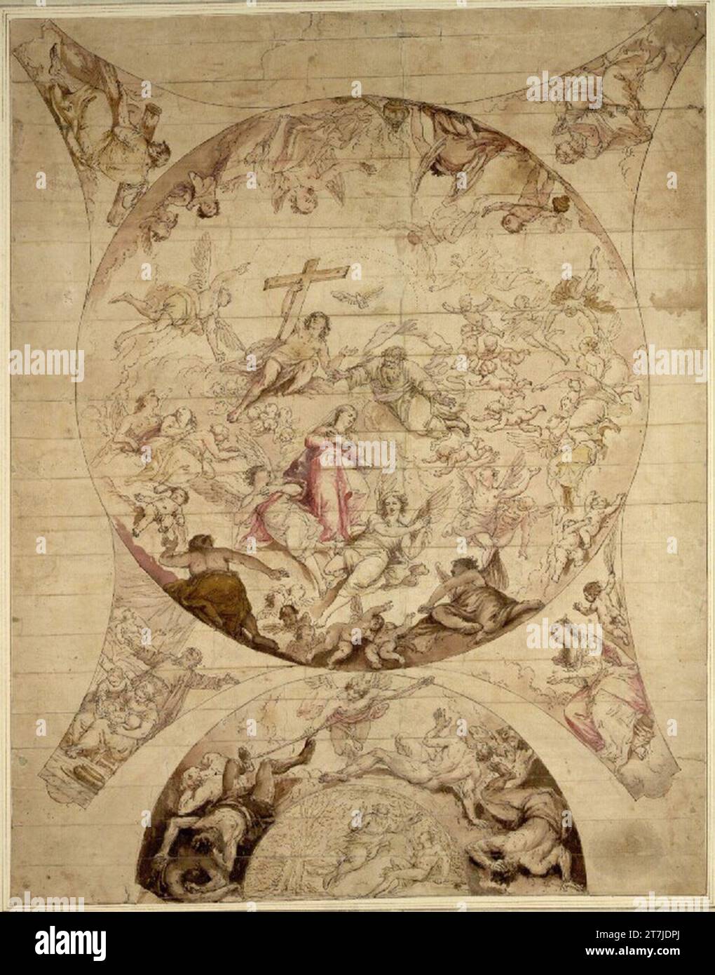 Melchior Michael Steidl Himmelfahrt (Tondo); Four figures of saints ...
